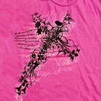 Flower Cross Hot Pink Christian Tee Shirt