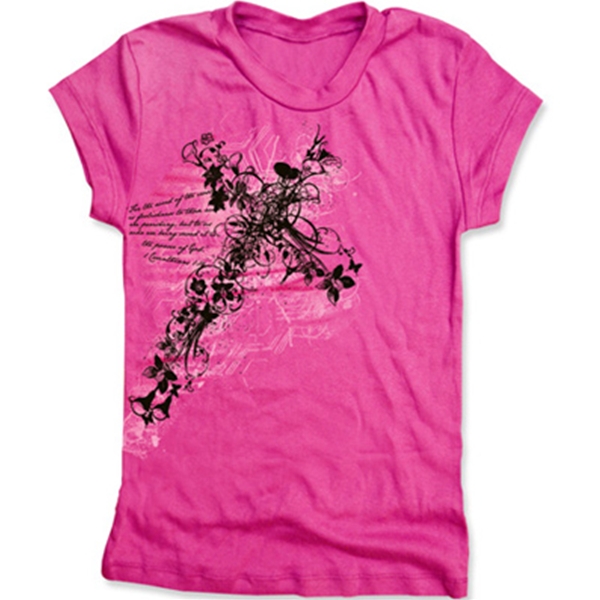 Flower Cross Hot Pink Christian Tee Shirt